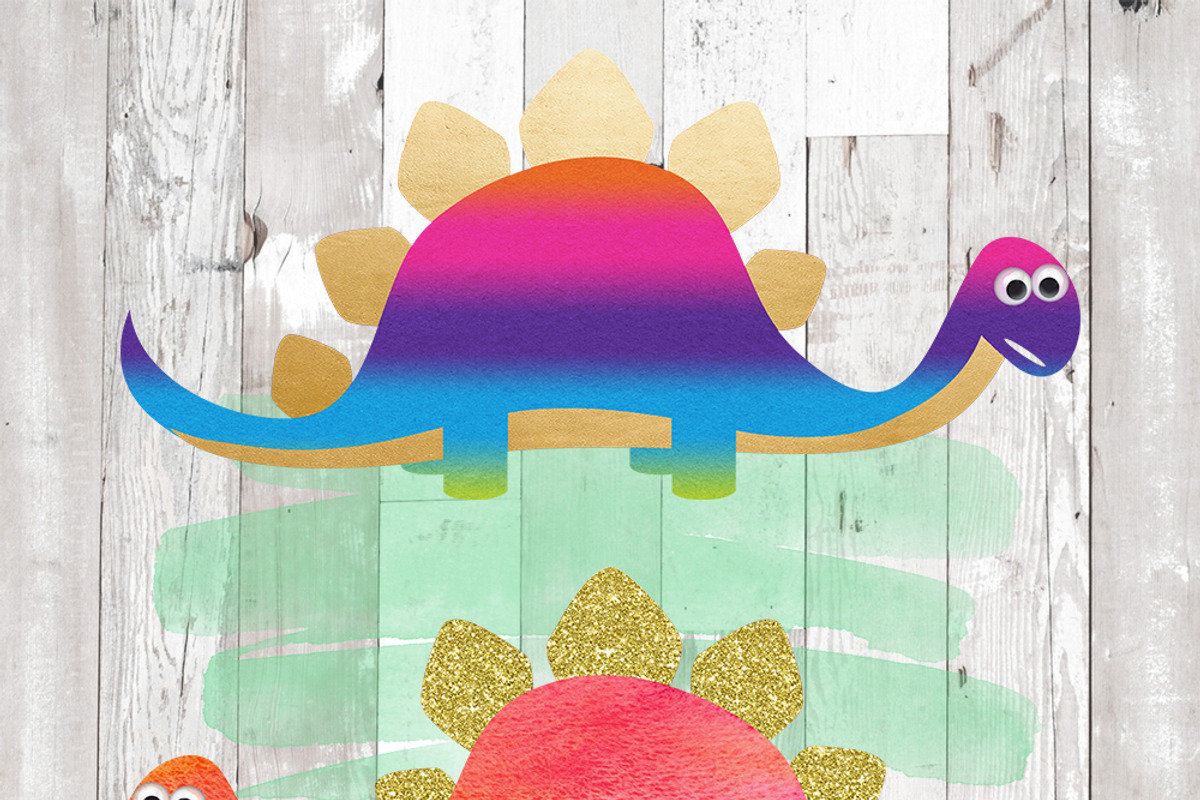 Rainbow Dinosaur Clipart Set, an Animal Illustration by The Dutch Lady ...