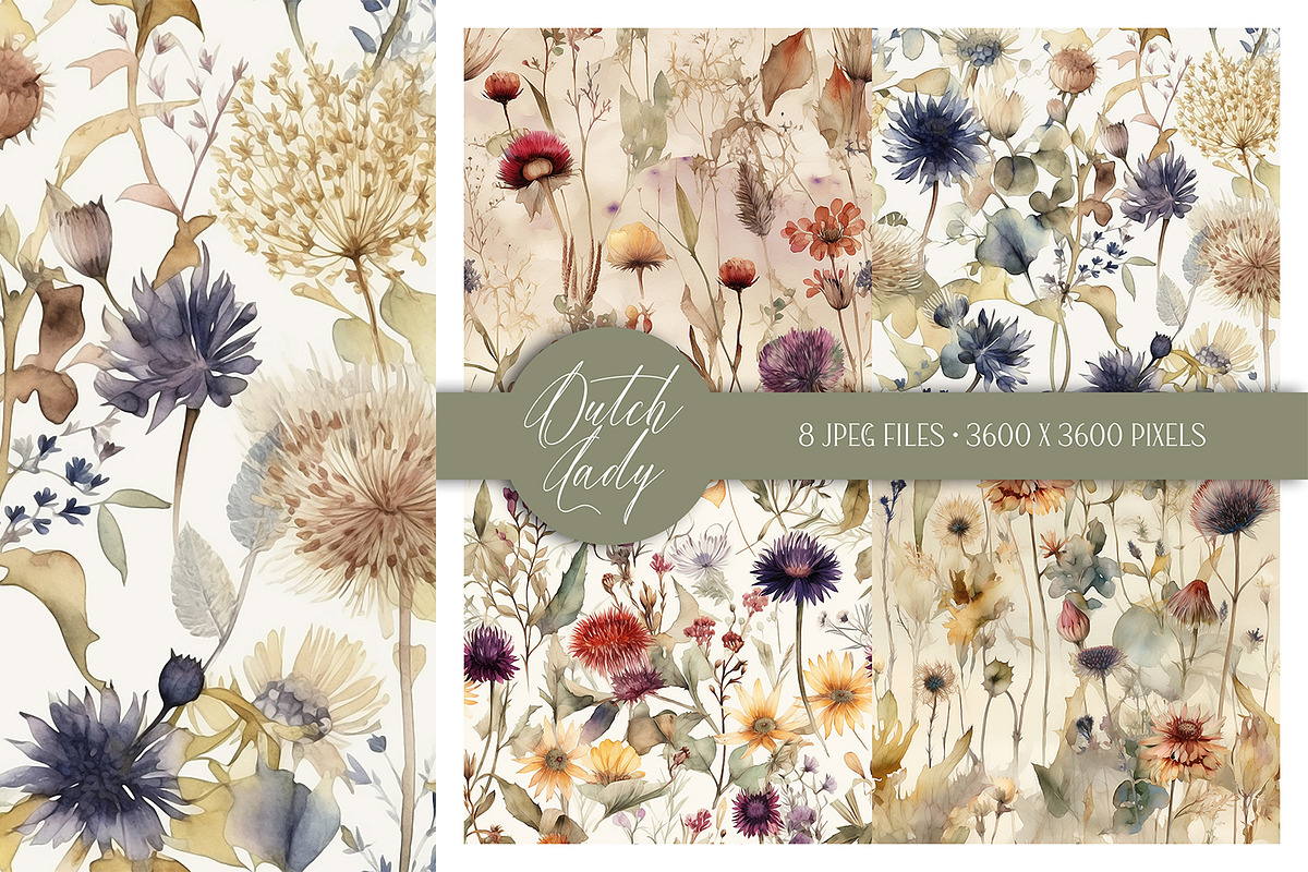 Seamless Field Flower Patterns, a Pattern Graphic by The Dutch Lady Designs