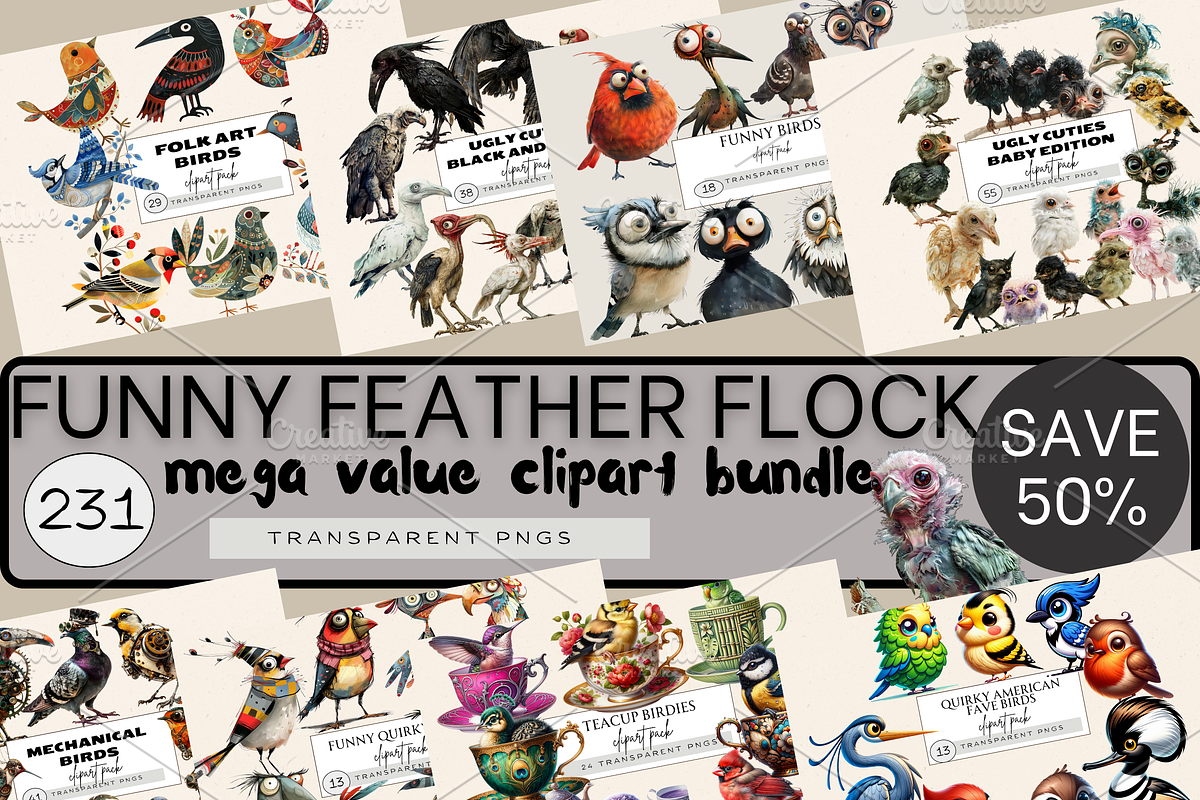 FUNNY QUIRKY BIRDS MEGA BUNDLE, an Animal Illustration by Daring Digies