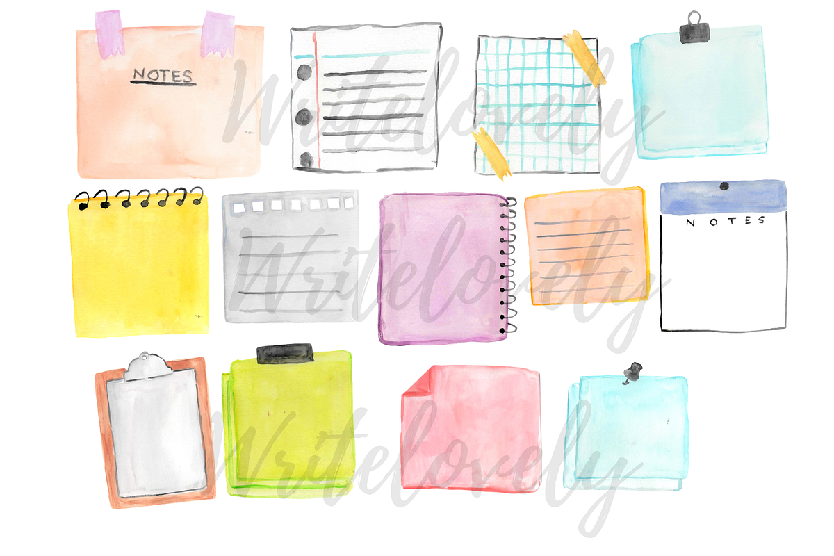 Watercolor note paper clipart, an Education Illustration by Writelovely