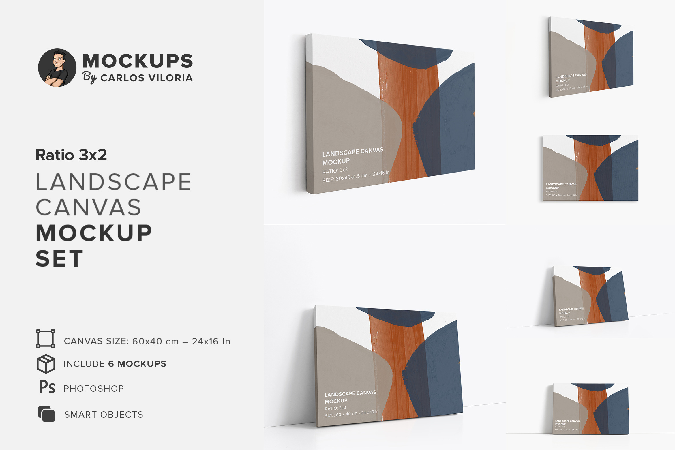 Canvas Ratio 3x2 Mockup Set, a Print Template by Mockups by Carlos Viloria