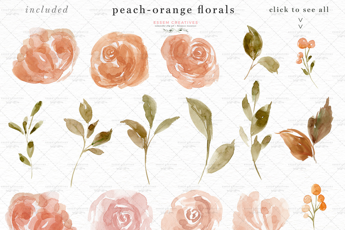 Peach Orange Fall Floral Clipart PNG, an Illustration by Essem Creatives