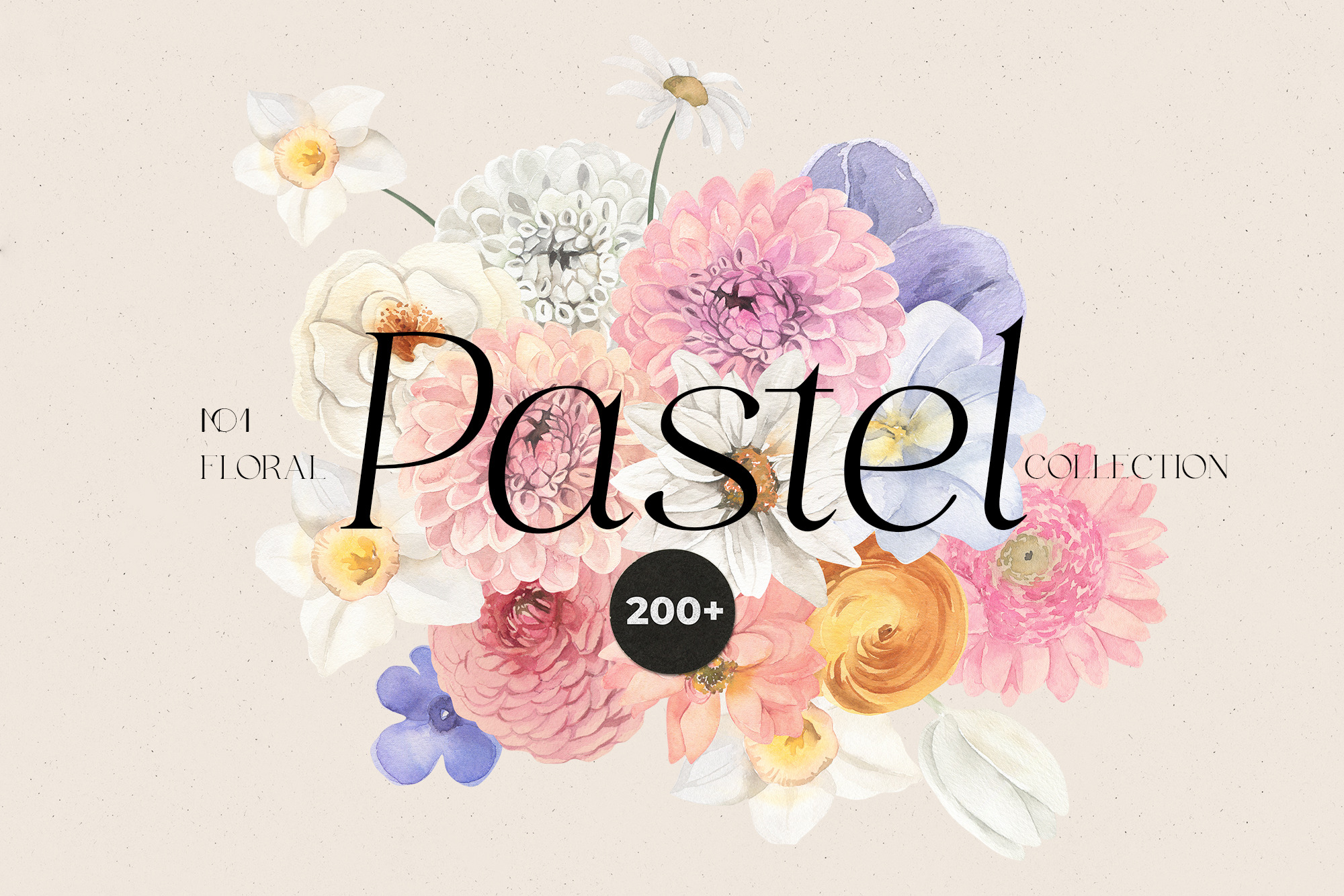 Pastel Spring watercolor flowers