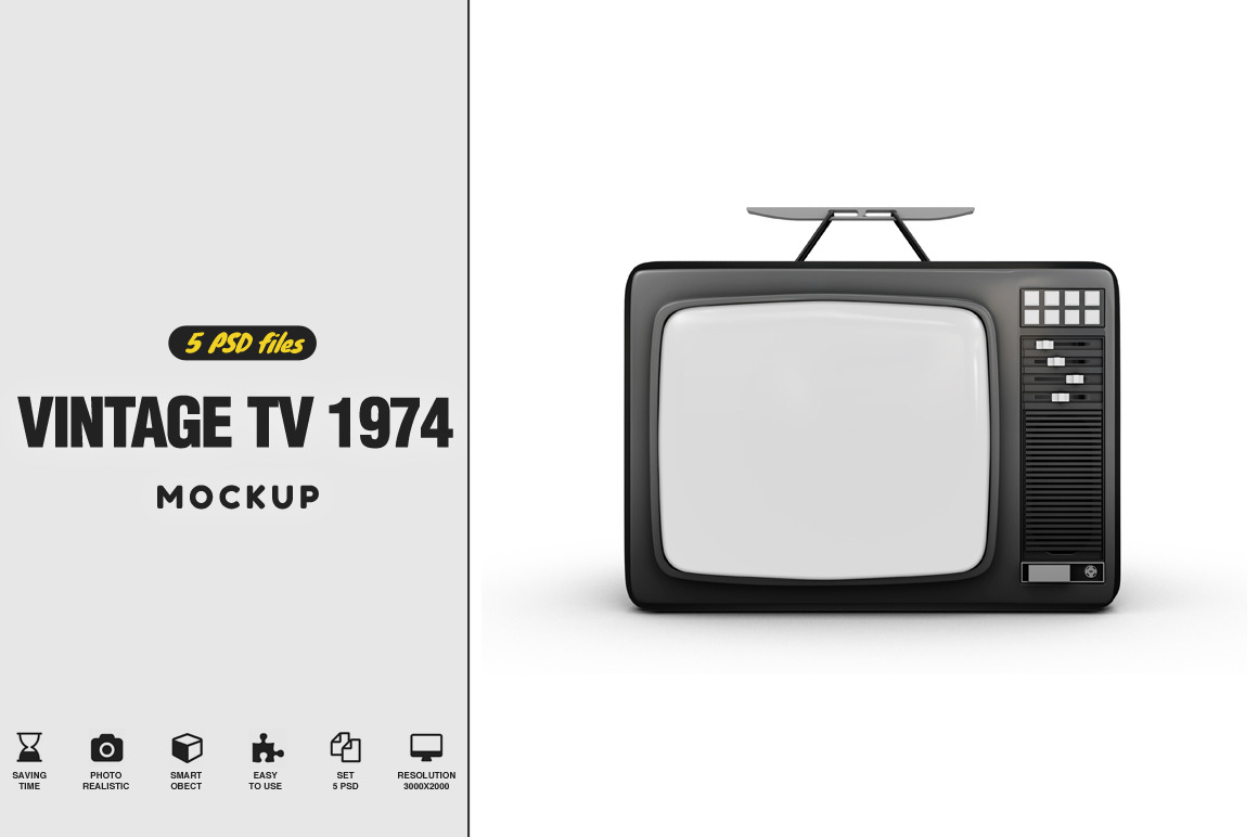 Vintage Tv 1974 MockUp, a Pens & Pencil Mockup by PixelMockup