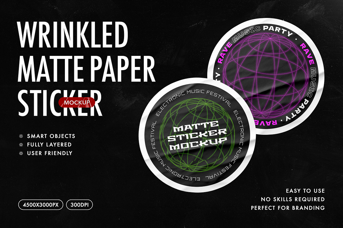 Wrinkled Matte Sticker Mockup, a Pens & Pencil Mockup by Design Squad