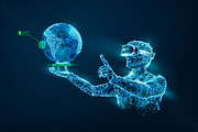 virtual reality man with VR planet, a Technology Illustration by ...