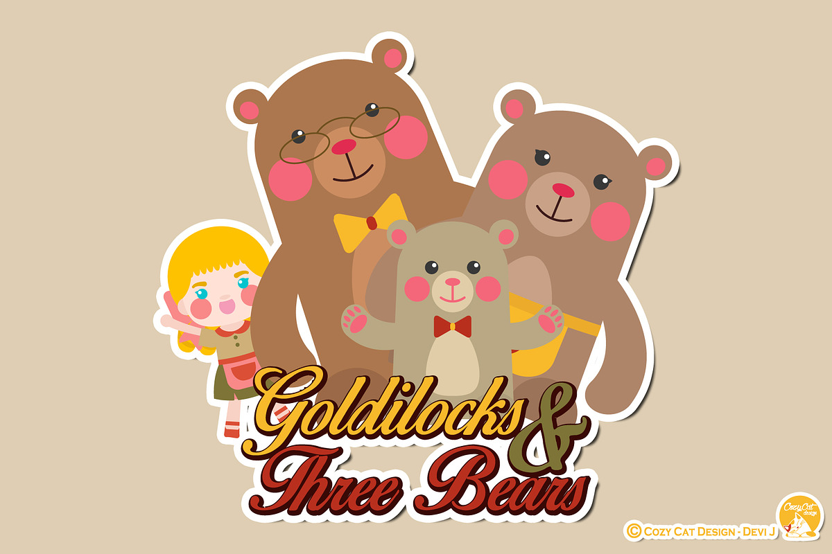 Goldilocks And Three Bears Clip Art, an Illustration by Cozy Cat Design