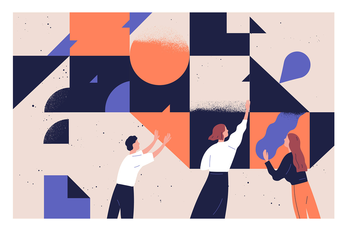 People and geometrical shapes, a Decorative Illustration by Good Studio