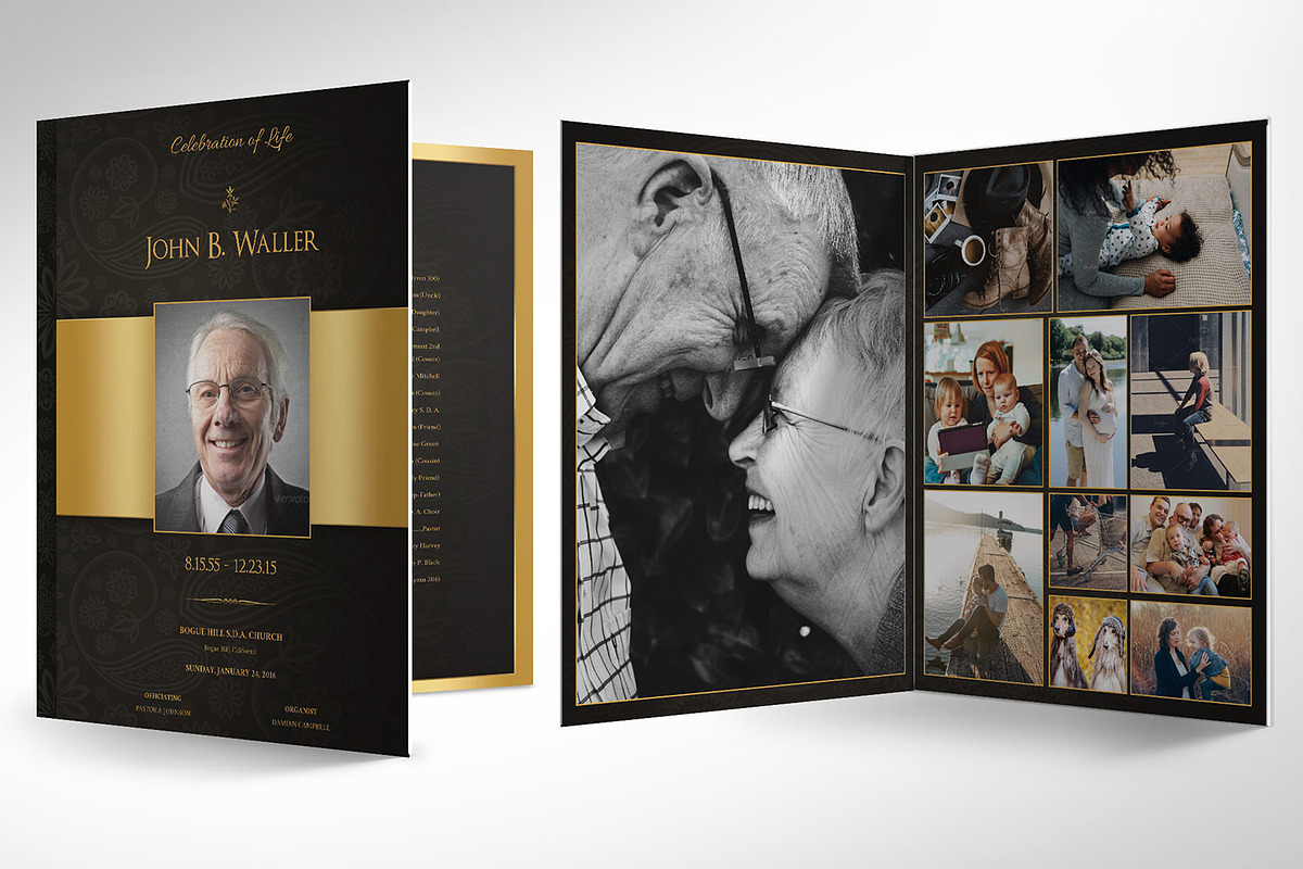 Black Gold Funeral Program Large PSD, a Brochure Template by Godserv ...