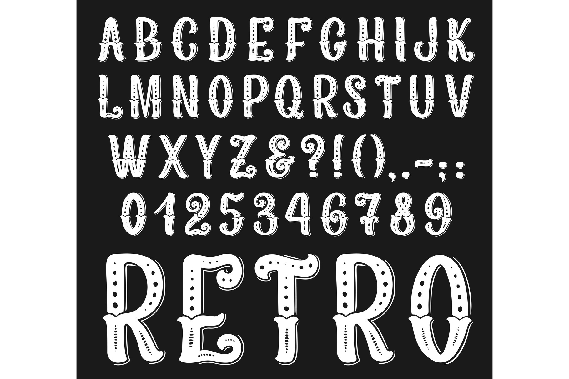 Vector vintage retro font letters, an Illustration by Vector Tradition