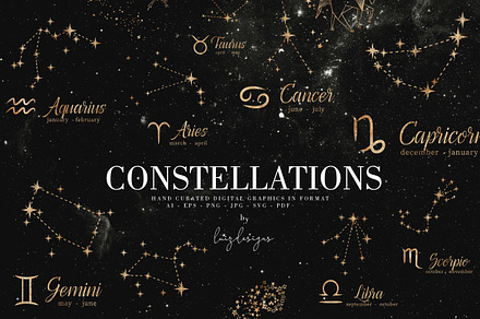 Night Sky with Constellations Map | Illustrations ~ Creative Market