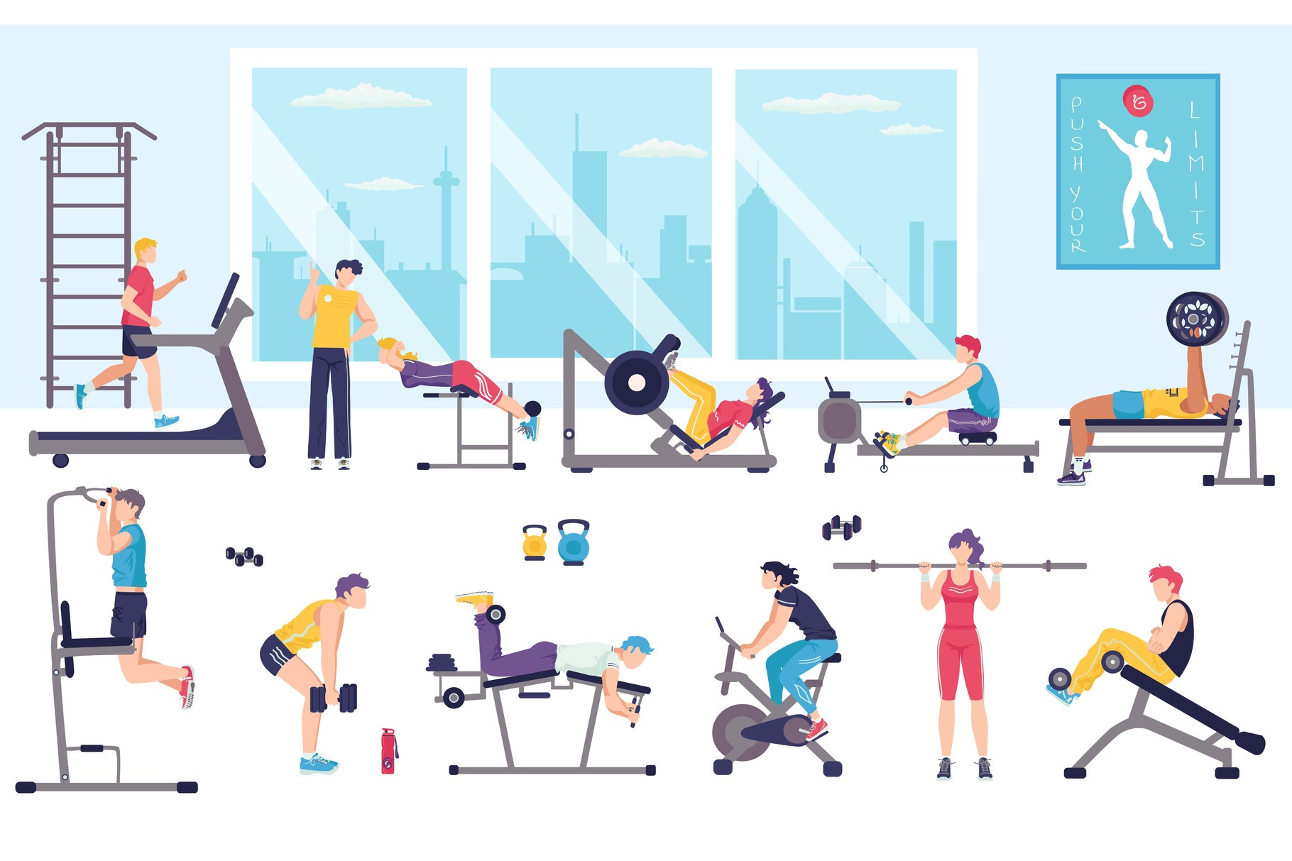 People workout in gym vector, a Healthcare Illustration by KitVector