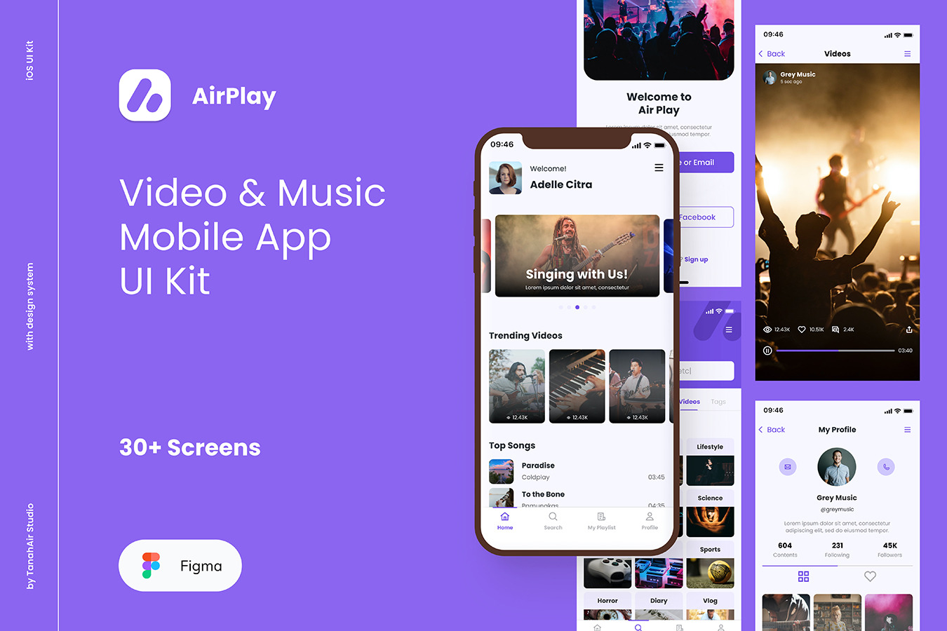 Video and Music Player App UI Kit, an App Template by Kreativ Space