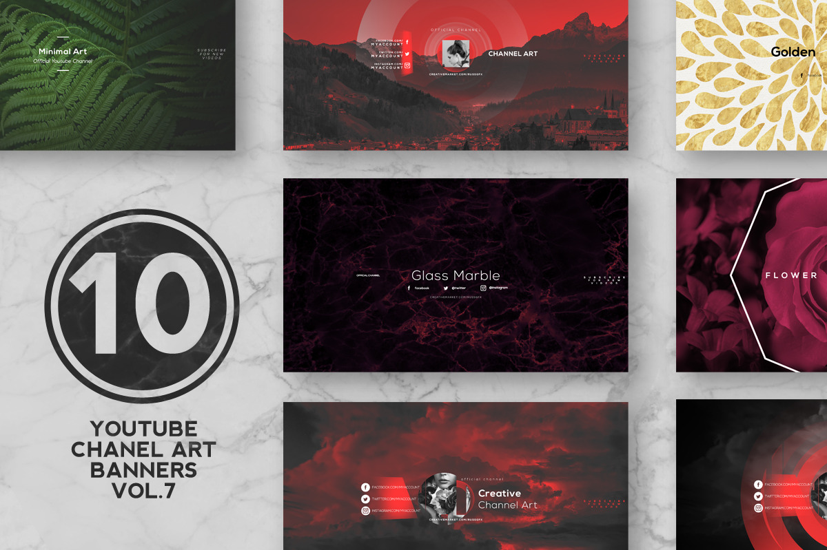 10 Youtube Channel Art Banners vol.7, a Social Media Template by RussGFX