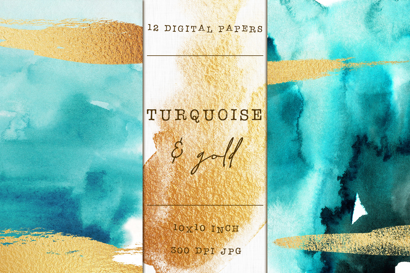 12 Turquoise & Gold digital papers, a Texture Graphic by PixelJungle