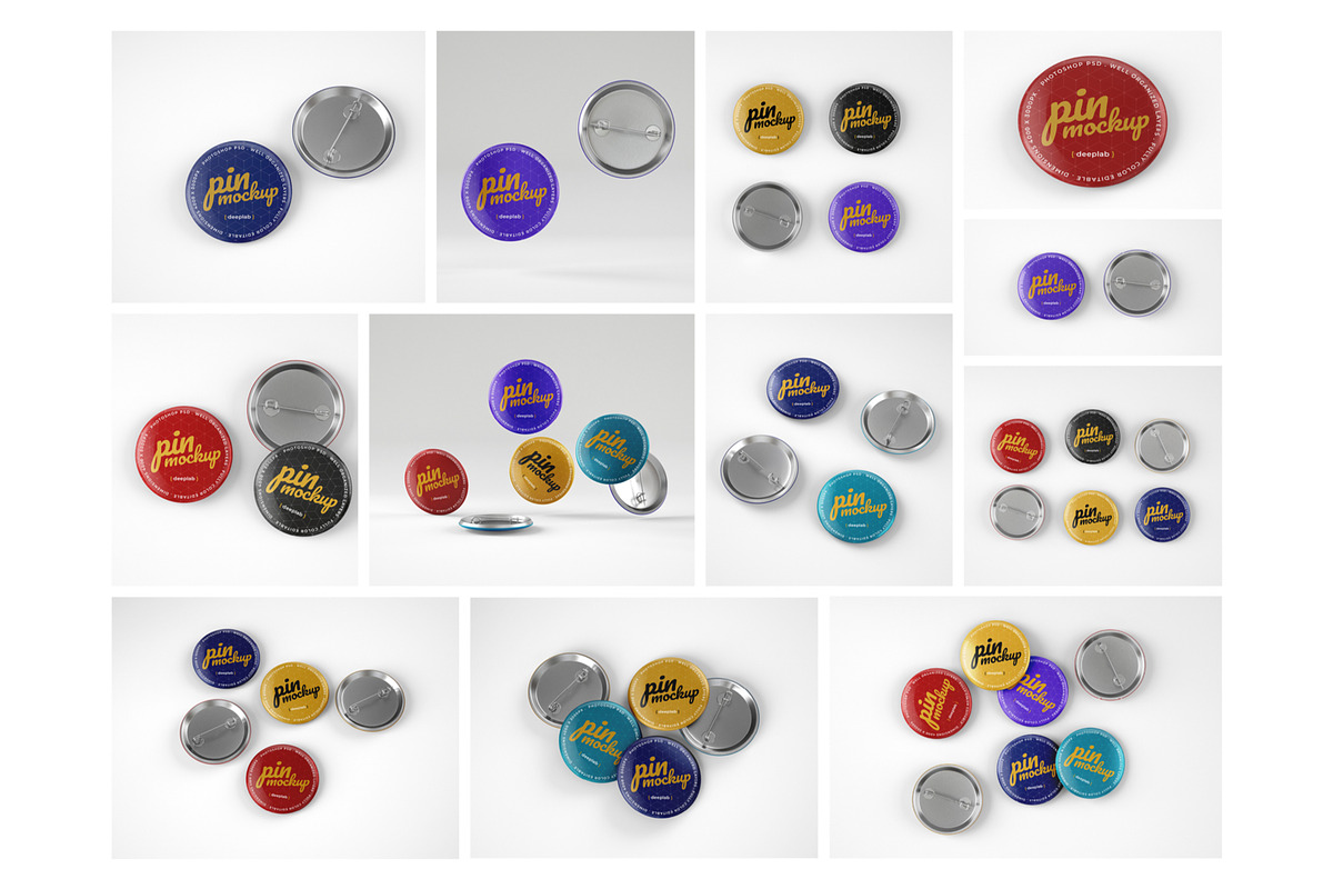 Glossy Button Pin Mockup Set, a Product Mockup by Deeplab