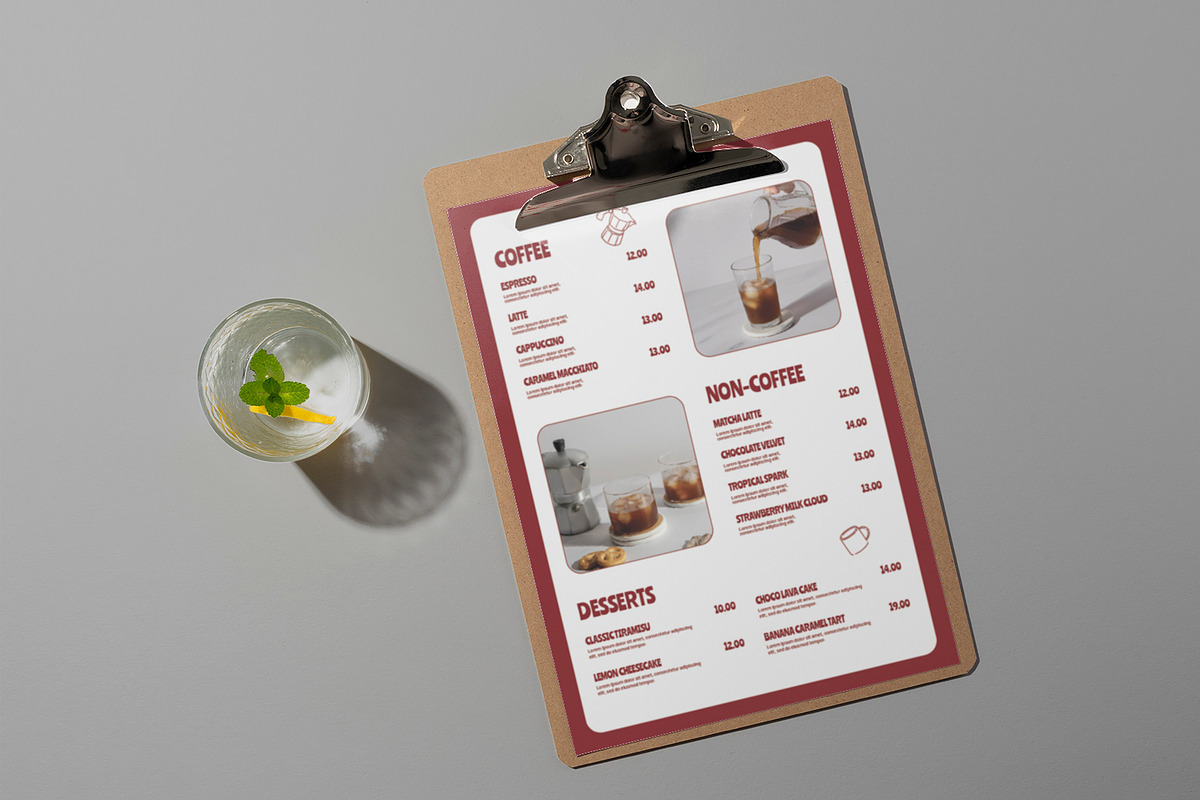 Red Modern Cafe Menu, a Stationery Template by Neermana