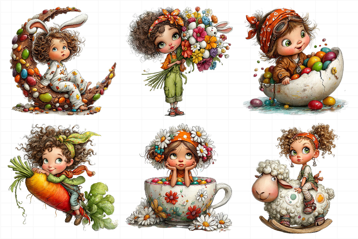 Whimsical Easter Cartoon Girl Clipar, an Illustration by Daily.Designs