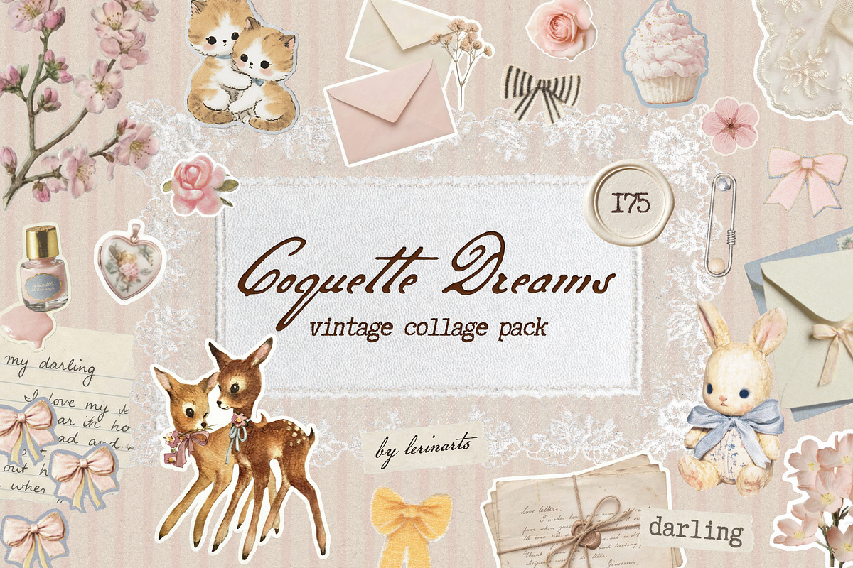 Coquette Dreams Vintage Collage Pack, an Object Graphic by lerinartstudio