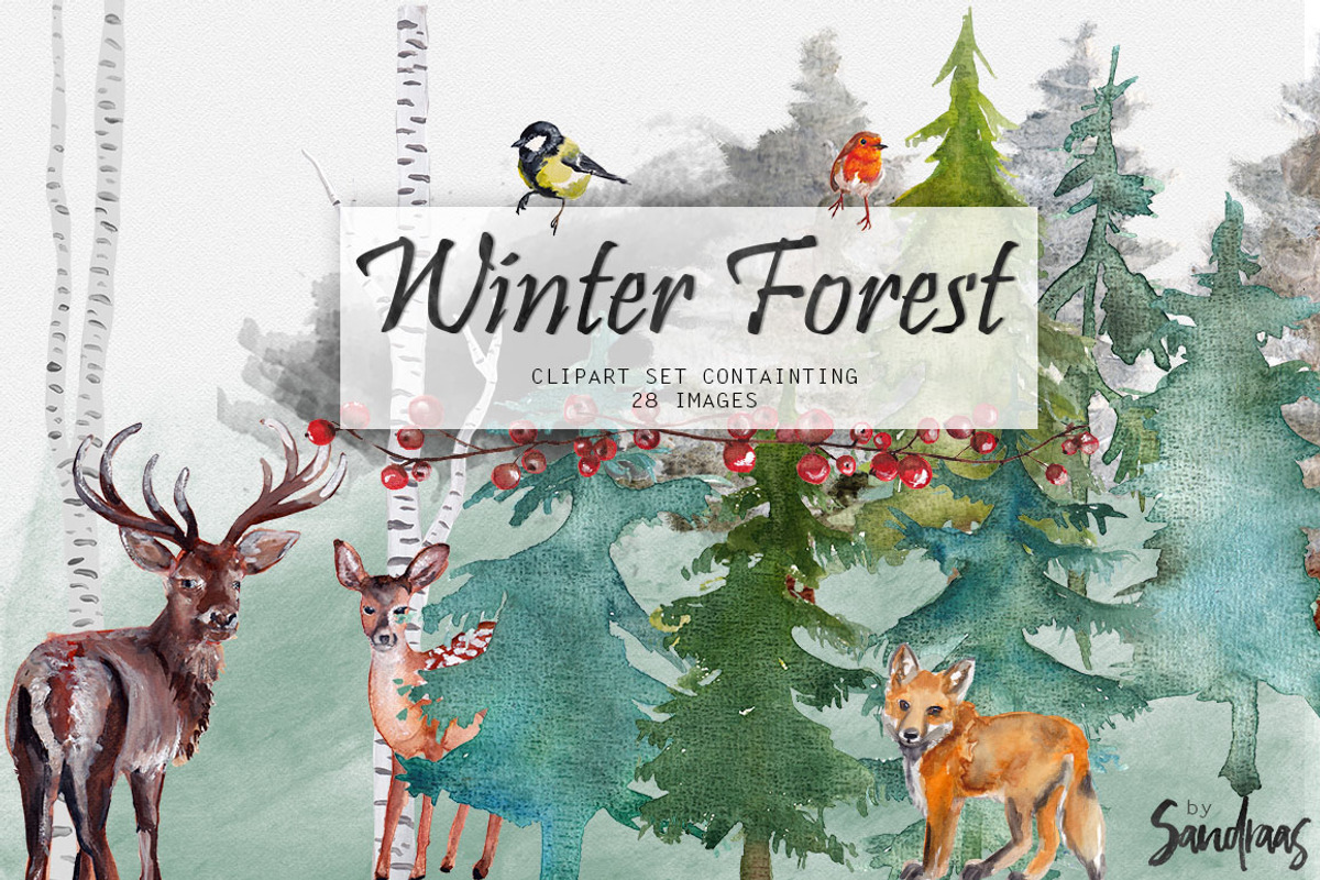 Winter forest clip art, an Illustration by SandraGraphicDesign