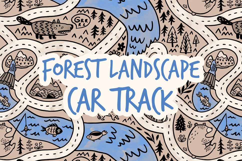 Forest landscape car track, a Pattern Graphic by PenguinHouse