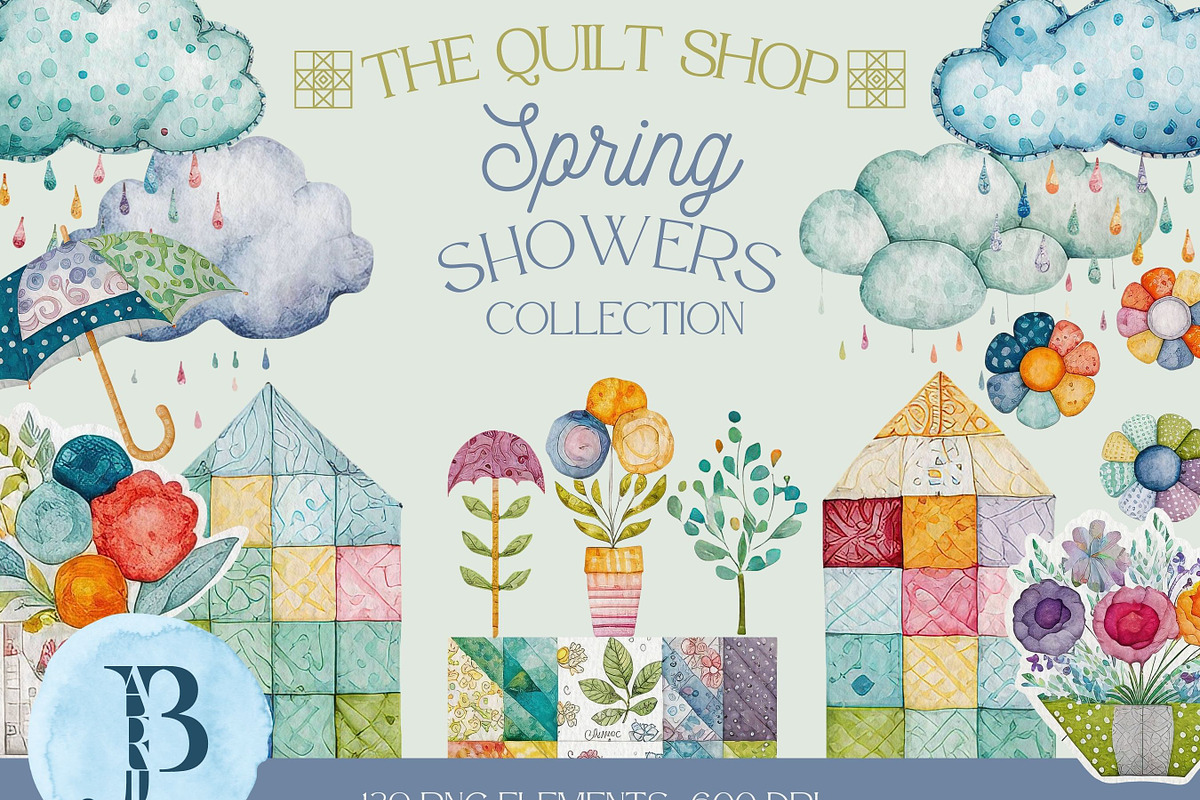 Spring Showers Quilt Clipart, a Graphic by JBArt Clipart