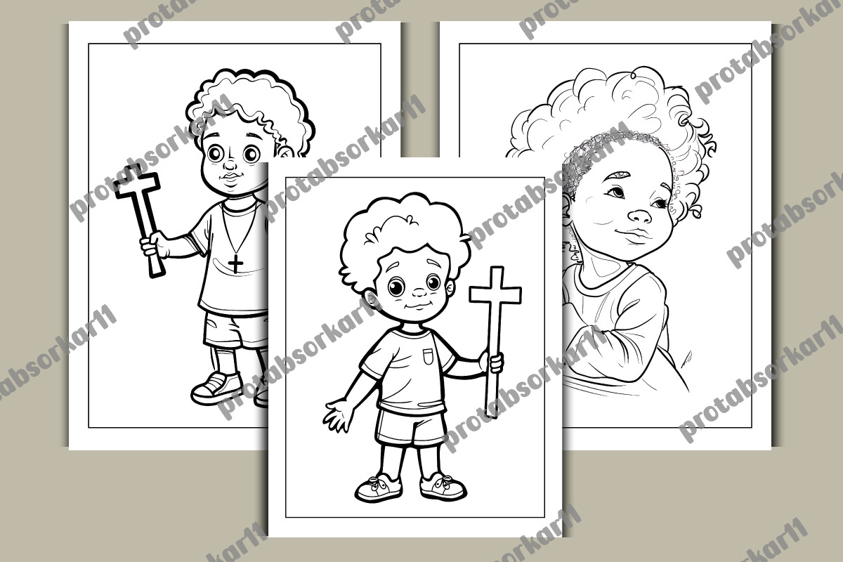 Christian Black Kids Coloring Pages, an Object Graphic by protabsorkar11