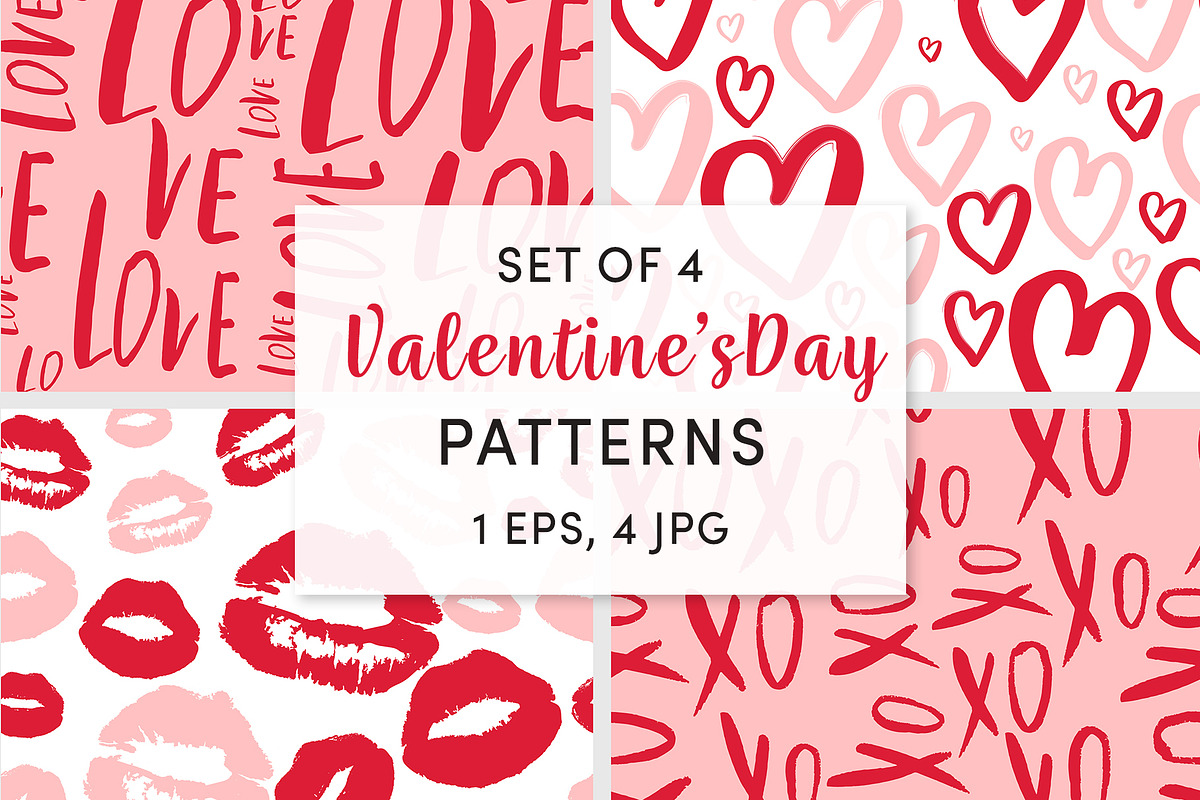 Set Of 4 Valentine's Day patterns, a Pattern Graphic by Imageblend