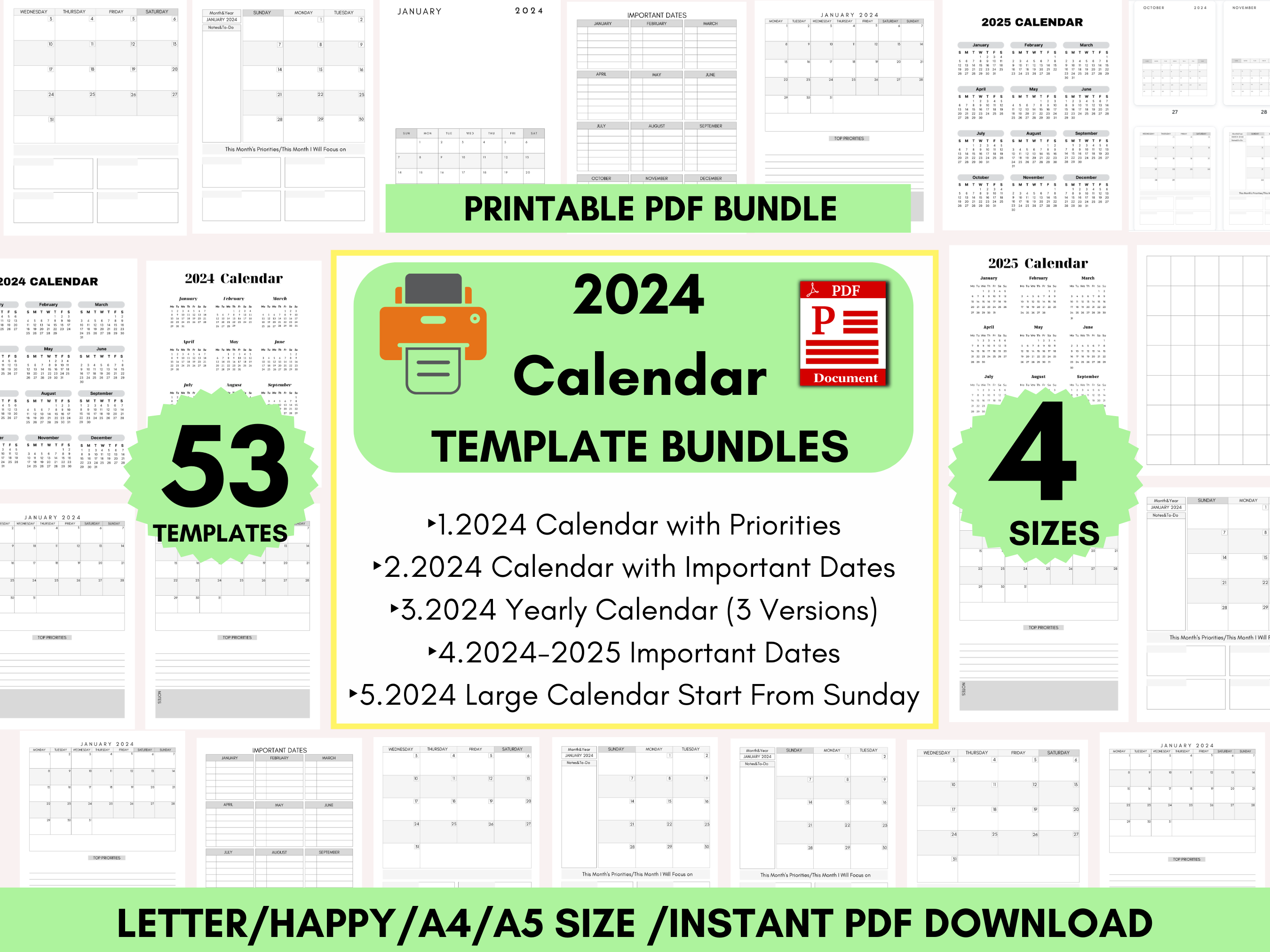 2024 Calendar PDF Template Printable | Creative Market