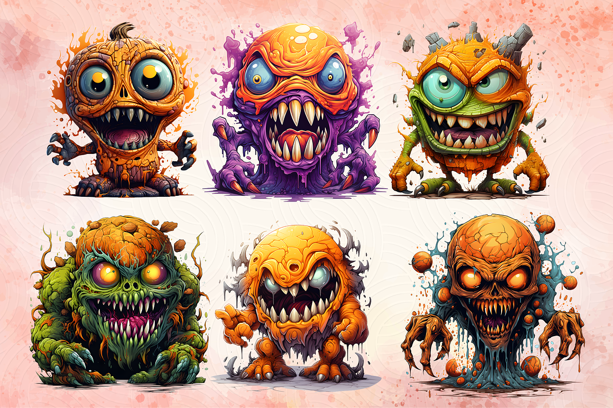Scary Monster's Clipart PNG Bundle, a Decorative Illustration by ...