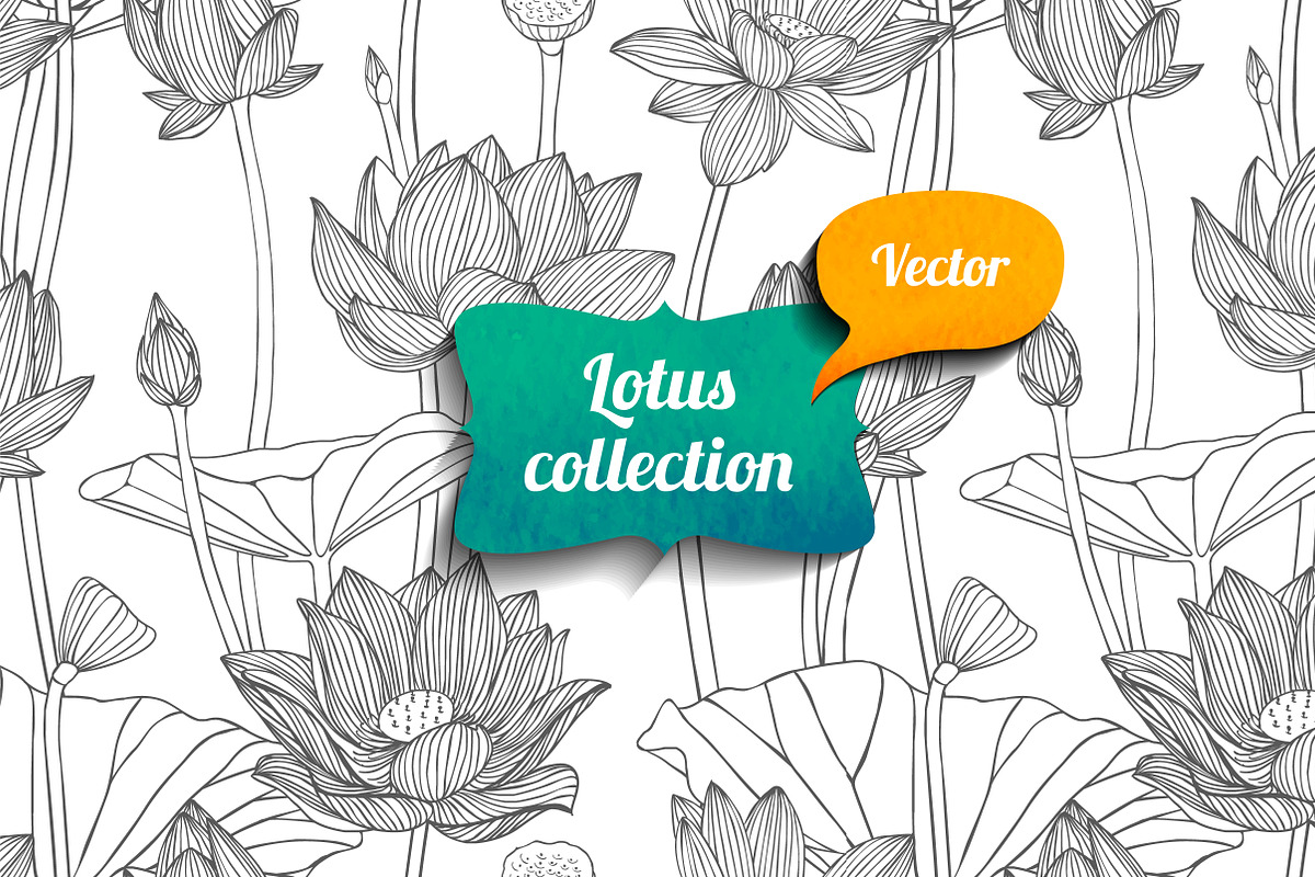 Linear lotus vector collection, an Object Graphic by Crazy nook