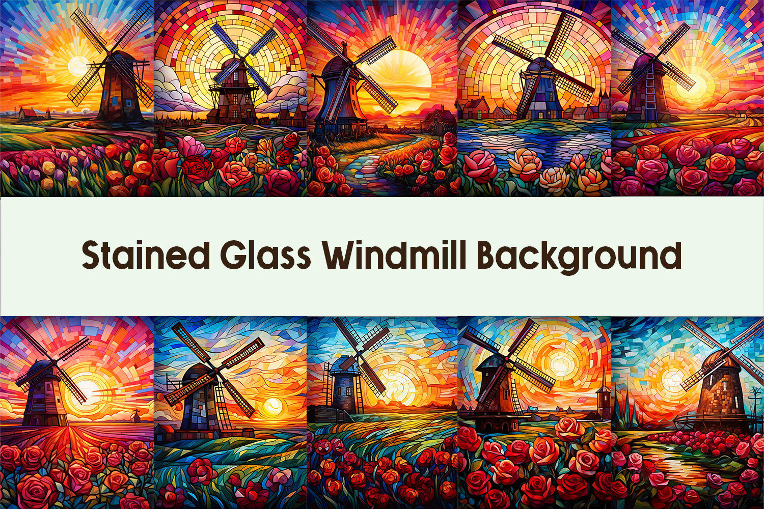 Stained Glass Windmill Background, a Background Graphic by AdriOP