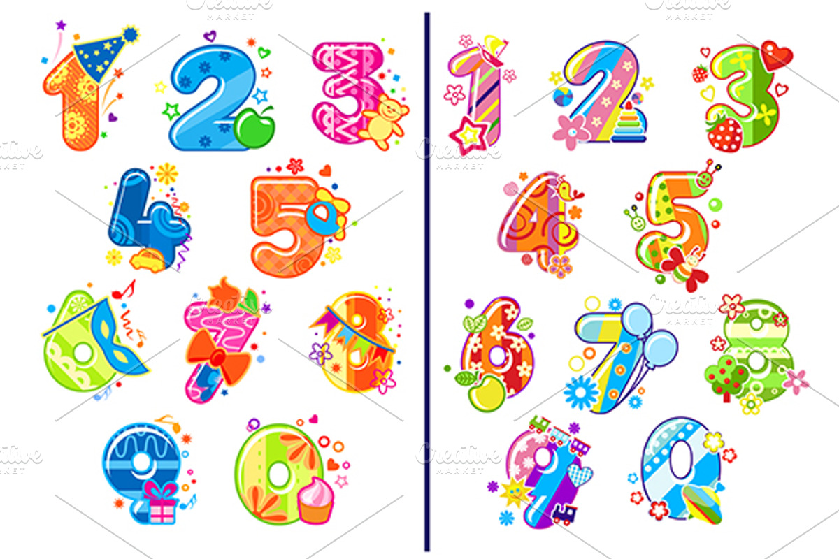 Cartoon childish numbers and digits, a Graphic by Vector Tradition ...