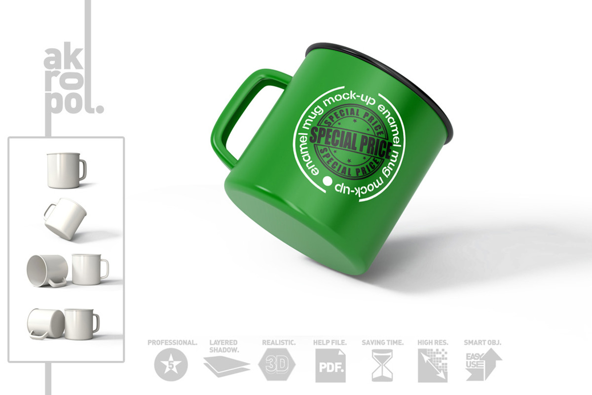Enamel Mug Mock Up, a Cups & Container Mockup by akropol