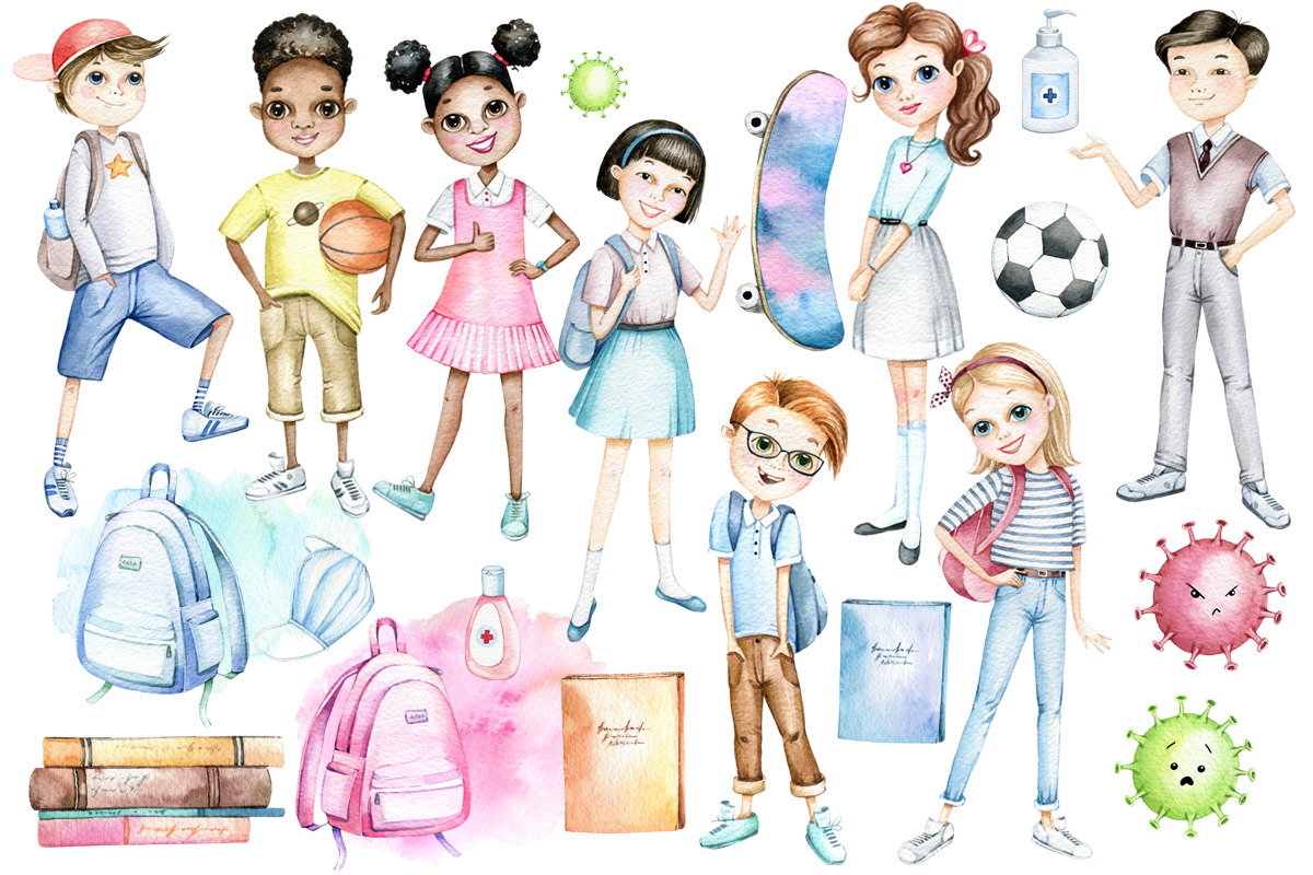 School Kids-Watercolor Clipart Set, an Education Illustration by ...