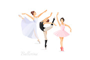 Three young ballet dancers standing in pose flat design, an ...
