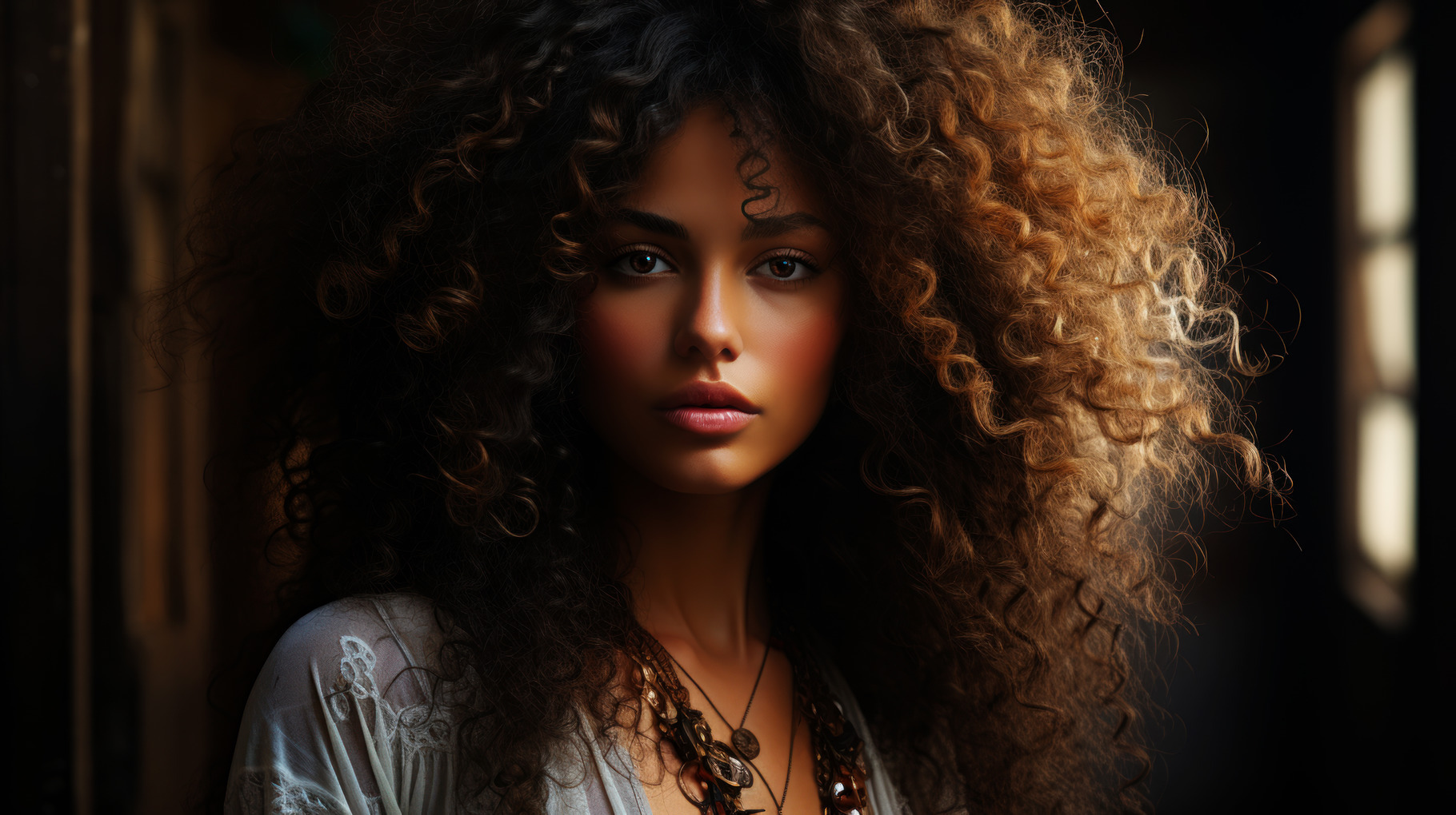 Enigmatic Woman with Voluminous Curl | People Images ~ Creative Market