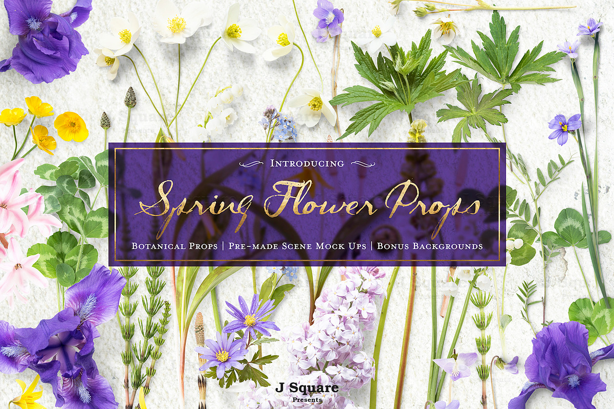Spring Flower Props & Cardset Mockup, a Product Mockup by JSquarePresents