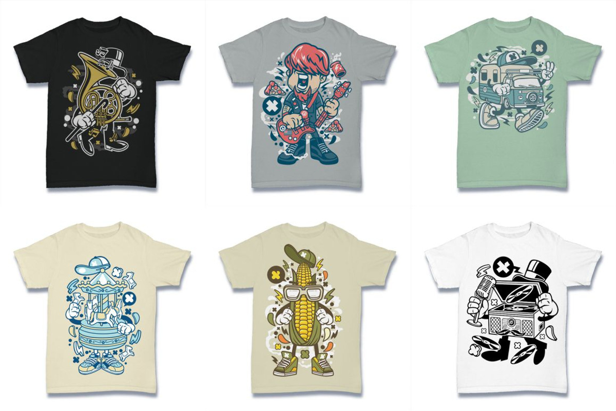 Cartoon Vector Tshirt Design Bundle, an Illustration by roach_graphic