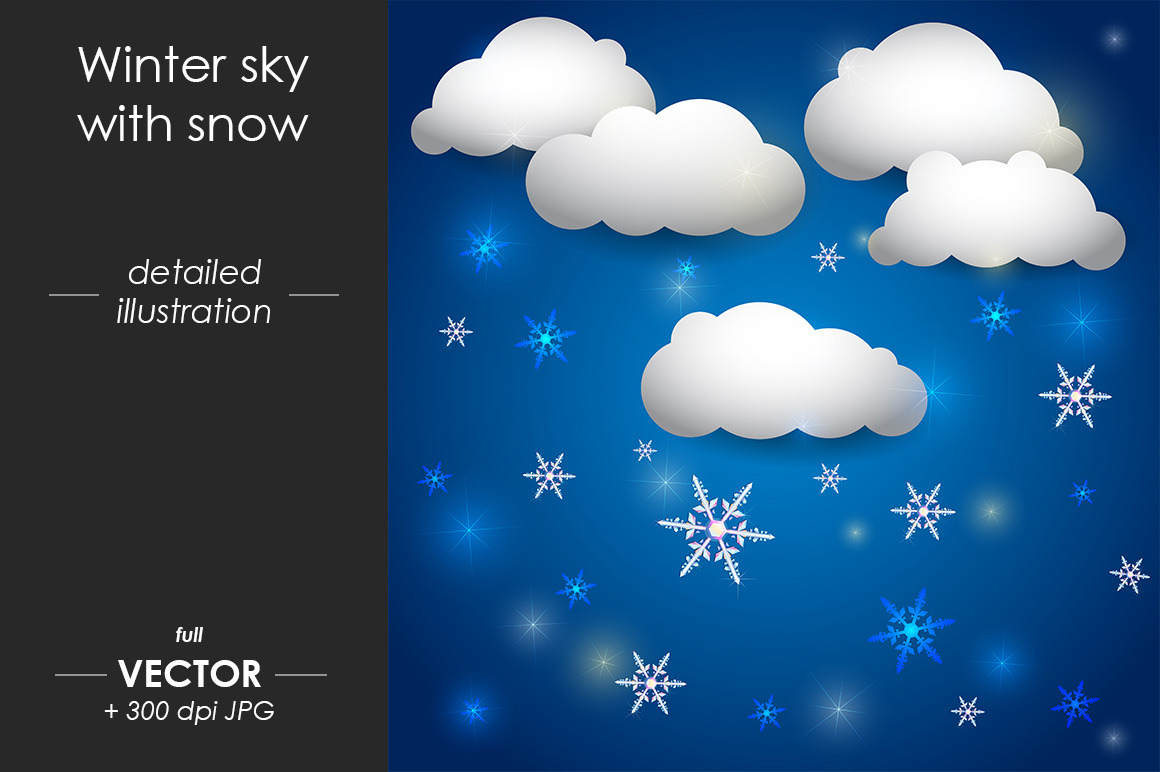 Winter sky with snow, Vector, an Illustration by OKart.studio