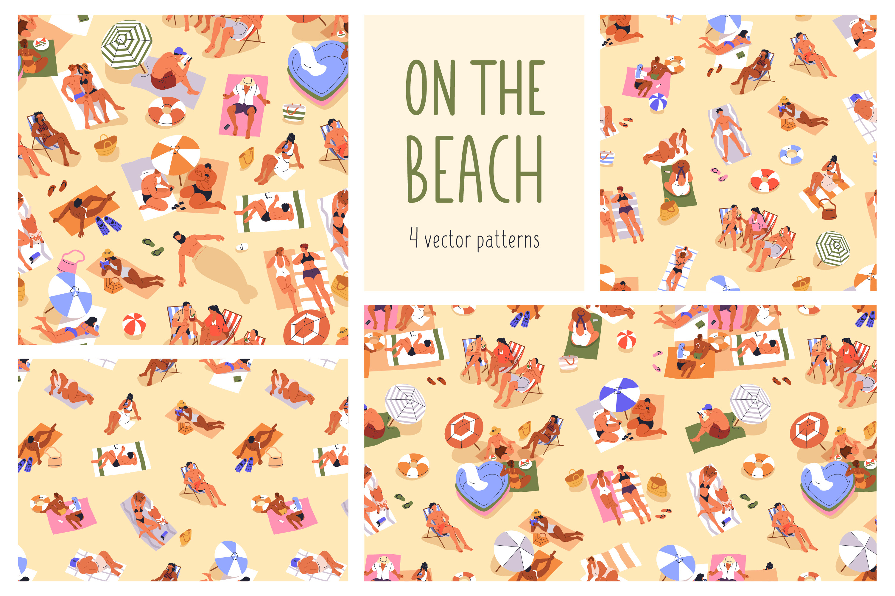 People on beach, seamless patterns, a Pattern Graphic by Good Studio ...