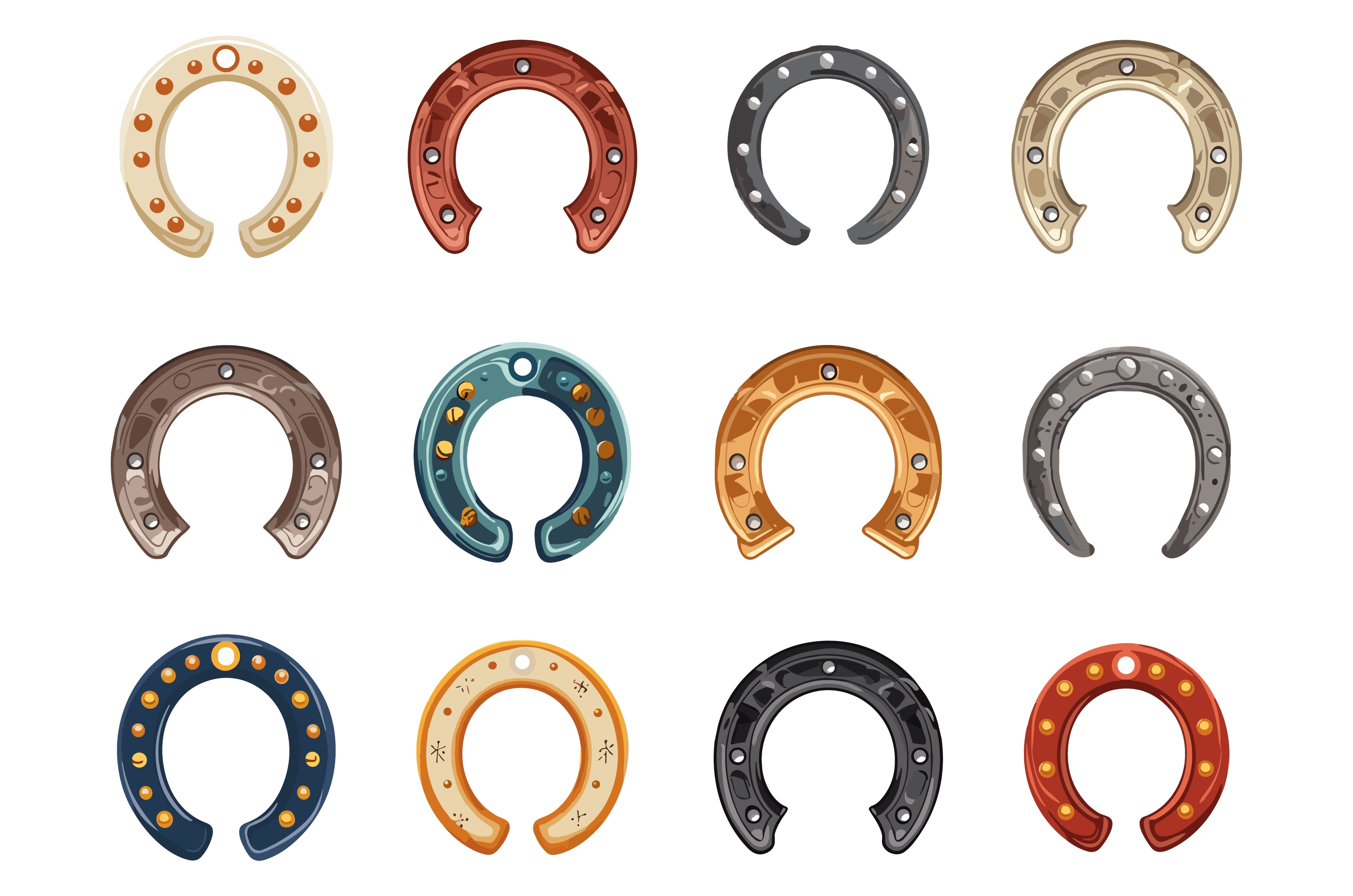 Horseshoe set. Horseshoes types, an Object Illustration by Valerie Bodnar