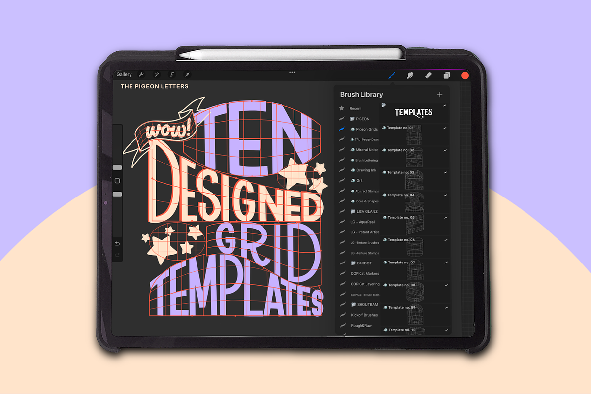 Procreate Lettering Template Grids, a Brush Add-On by The Pigeon Letters