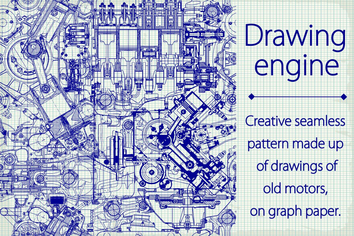 Drawing old engine seamless pattern, a Pattern Graphic by Pgmart