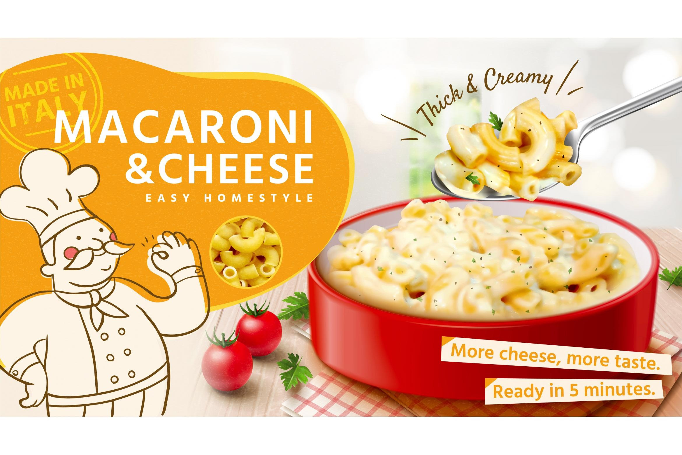 Tasty macaroni and cheese ads, an Illustration by TotallypicRF