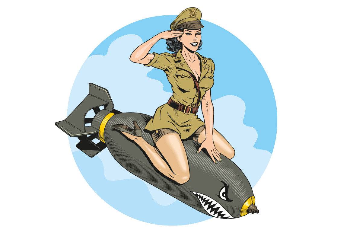 Pinup style woman riding a bomb | People Illustrations ~ Creative Market