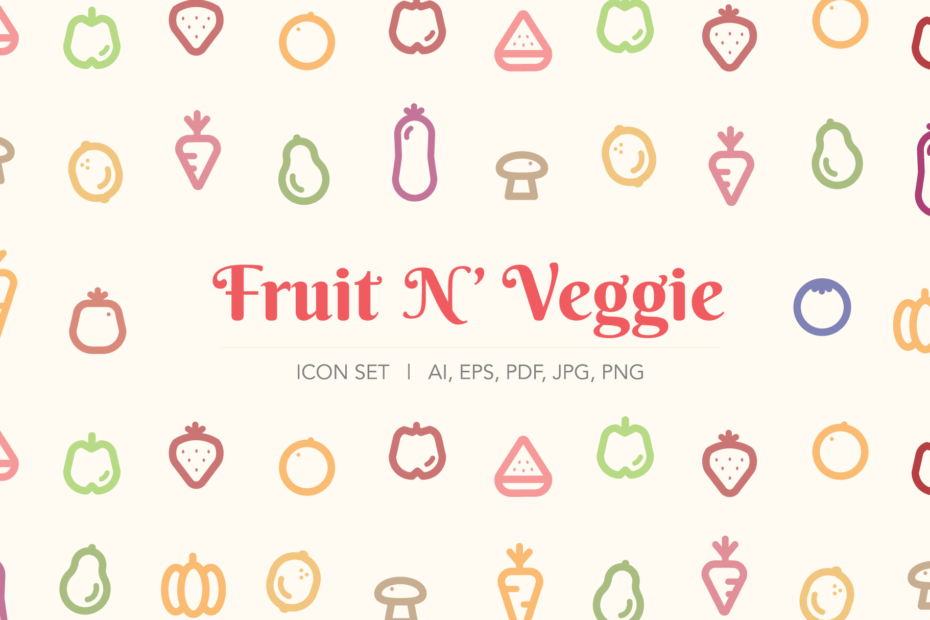 Fruit N' Veggie Icon Set, a Graphic by M — Design Studio