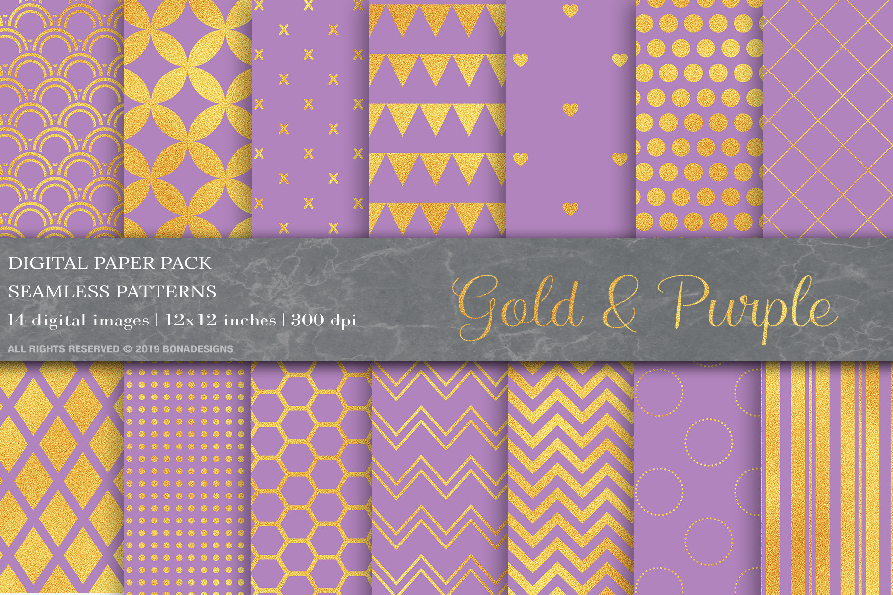 Gold Geometric Digital Papers, a Pattern Graphic by BonaDesigns