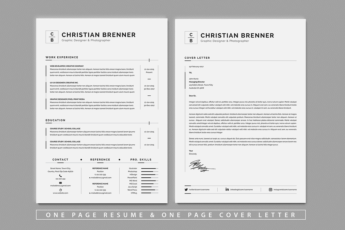 Clean Resume with cover letter, a Resume Template by White Graphic