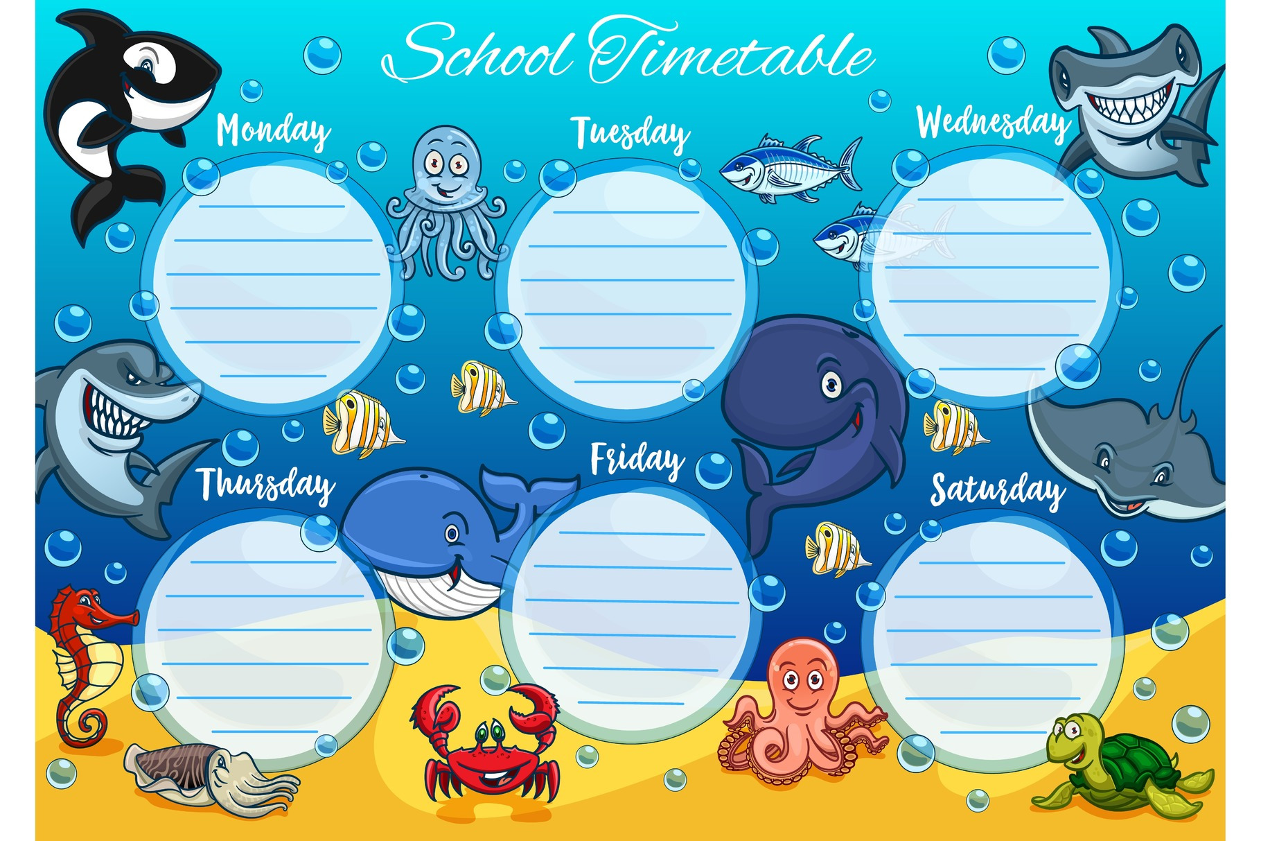 School timetable schedule, an Animal Illustration by Vector Tradition
